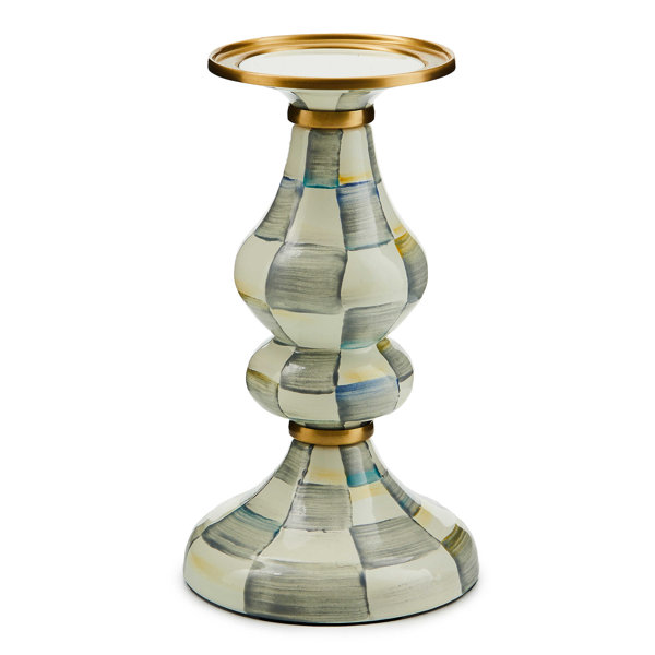 MacKenzie Childs Sterling Check® Medium Pillar Candlestick | Wayfair